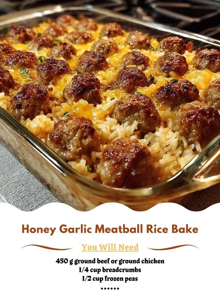 Honey Garlic Meatball Rice Bake
